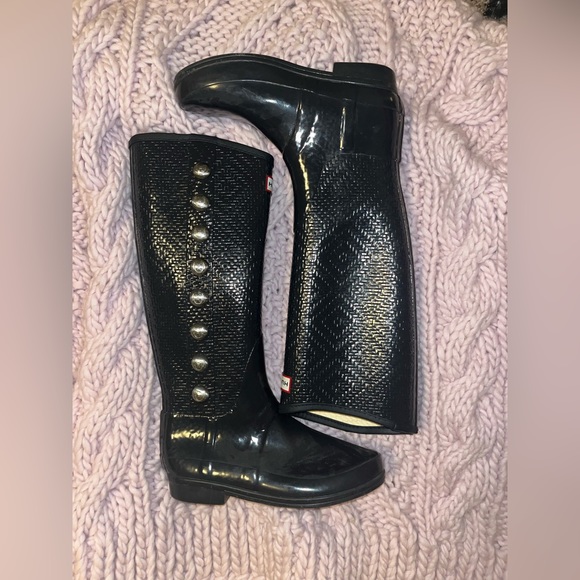 Hunter | Shoes | Hunter Regent Grosvenor Navy Blue Silver Boots | Poshmark